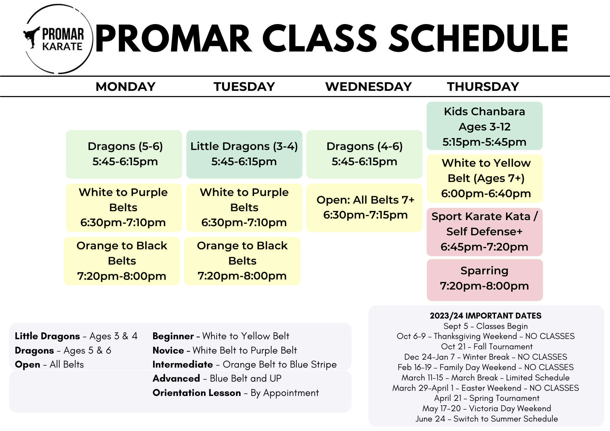 Class Schedules for Elmira and Listowel - Promar Karate