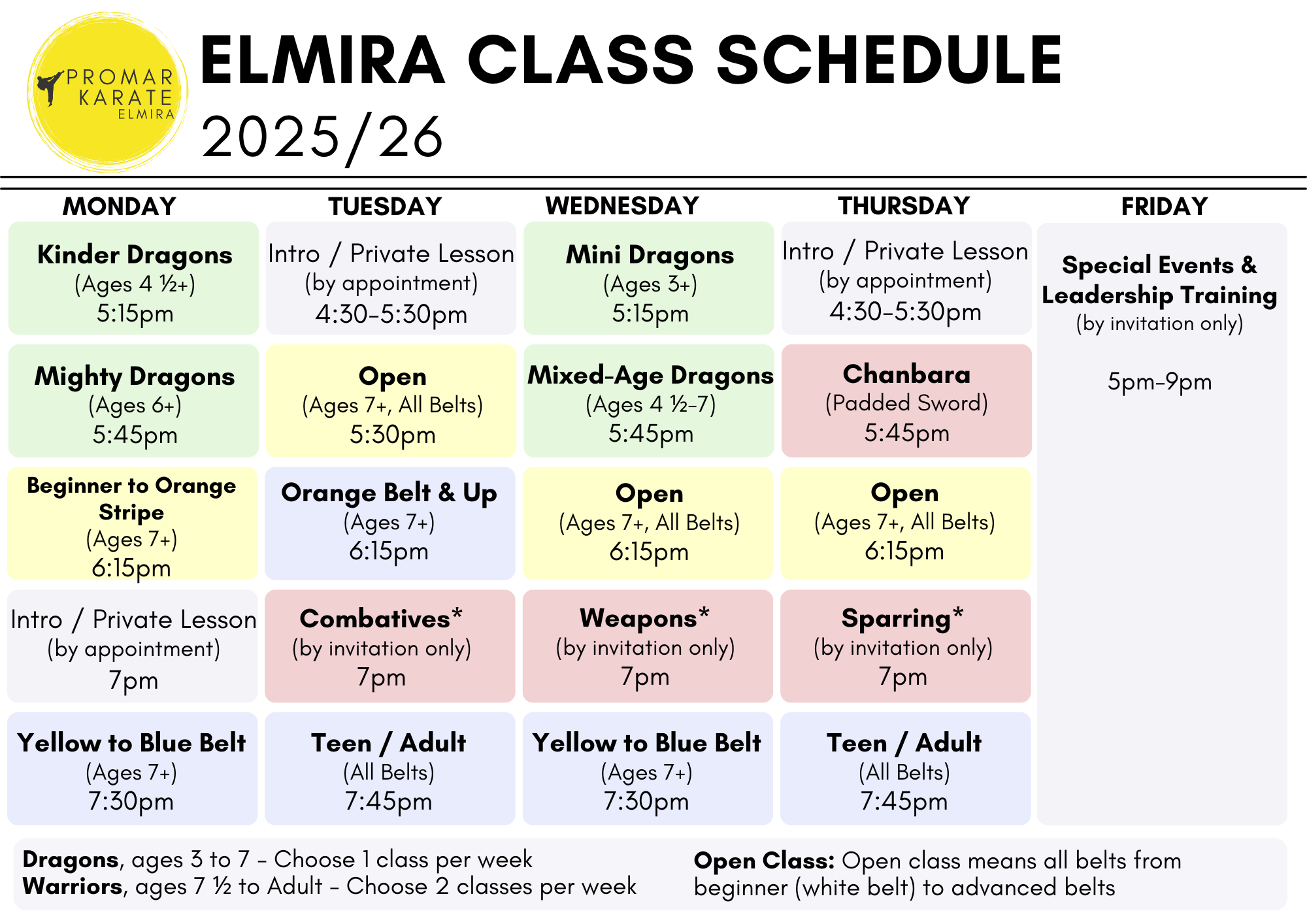 Class Schedules for Elmira and Listowel - Promar Karate